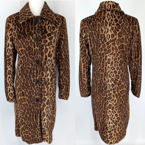 Vintage | Jackets & Coats | Vintage Newport News 9s Brown Leopard Animal Print Velvet Buttonup ...
